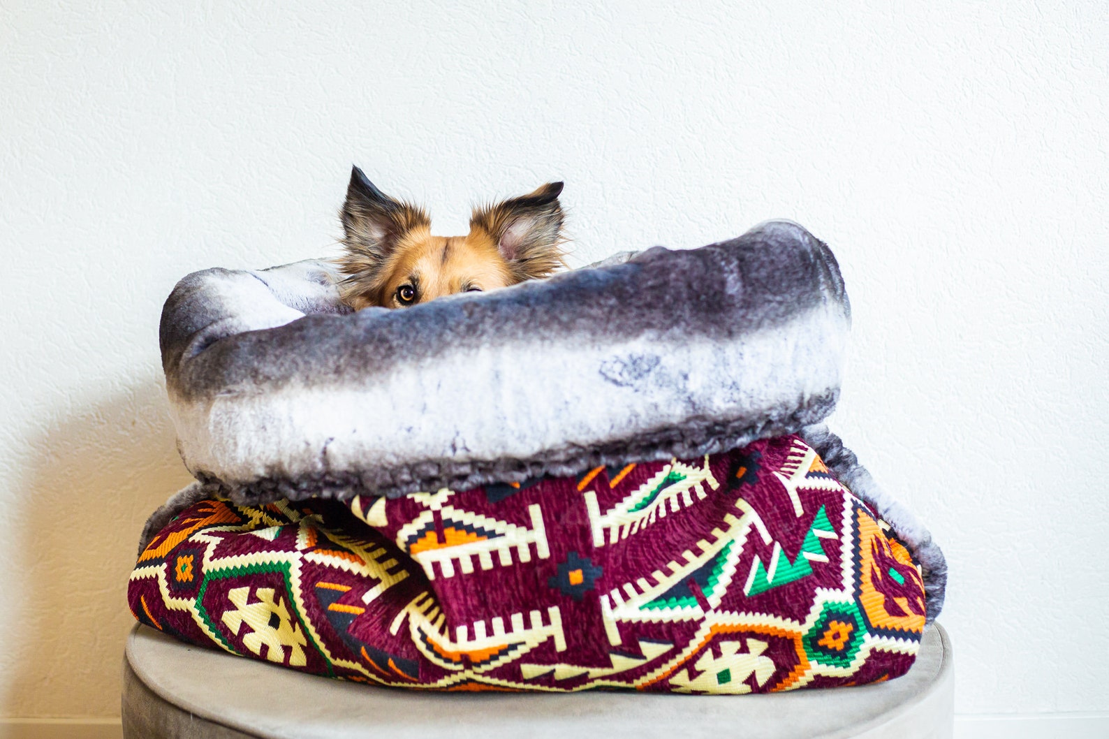 Burgundy Kilim Velvet / Faux Fur Snuggle Sack Cuddle Cave | Etsy