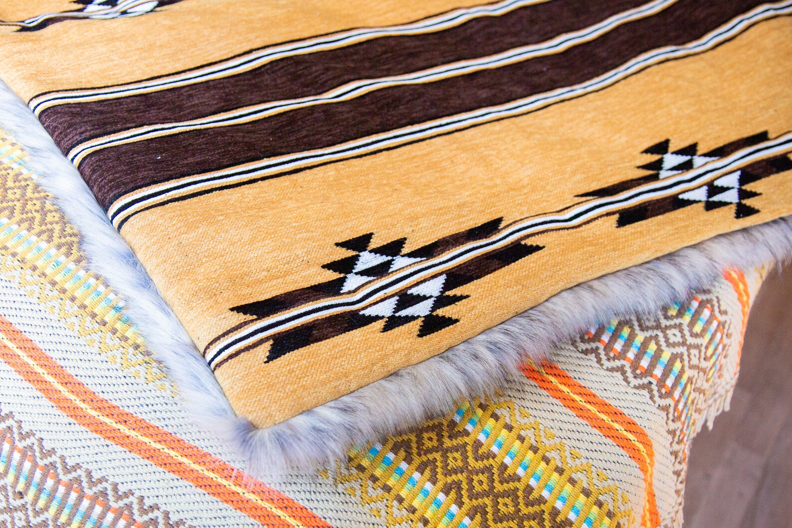 Navajo Kilim Throw With High-end Faux Fur Ethnic Blanket - Etsy