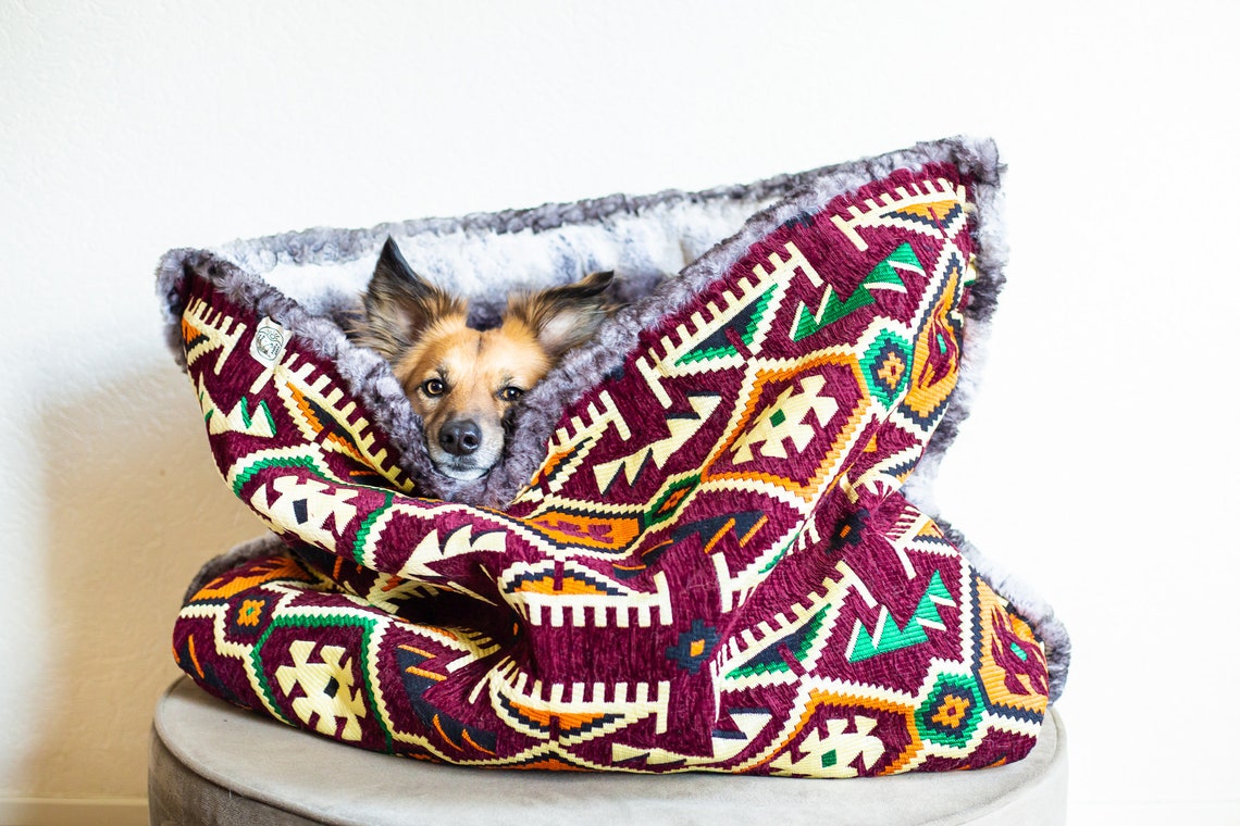 Burgundy kilim velvet / faux fur snuggle sack cuddle cave | Etsy
