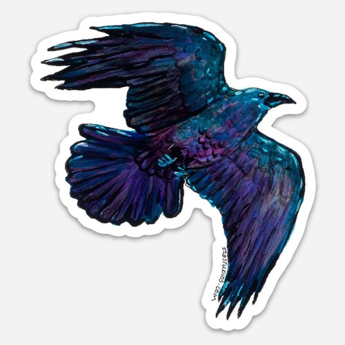 Large Watercolor Raven Vinyl Sticker - Etsy