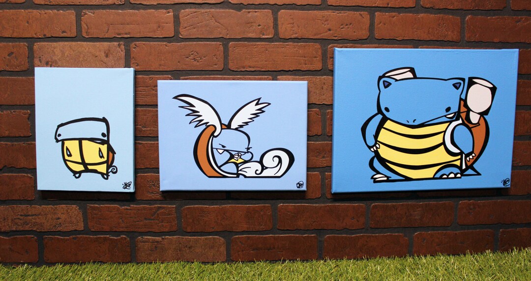 Derpemon Water Evolution Set. Each is a Hand Painted Canvas. - Etsy