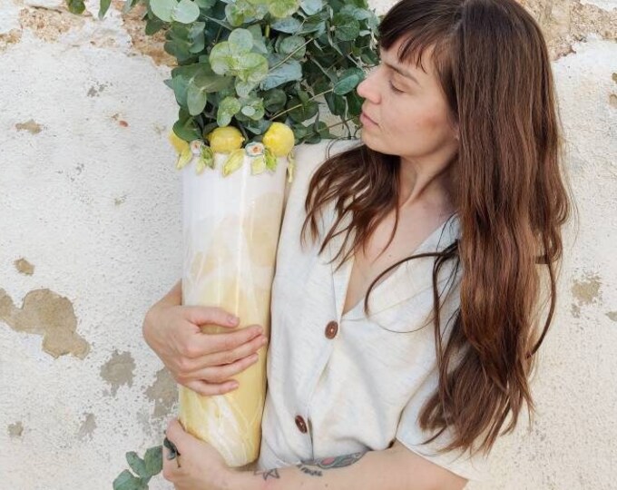 Hand Made Ceramic Vase With Ceramic Lemons - Made in Spain - Etsy