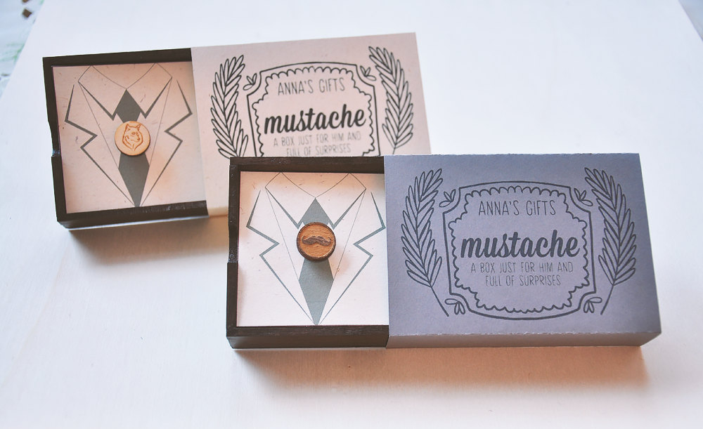 Wooden Mustache Gift Box and Wooden Laser Cut Brooch for Guys - Etsy
