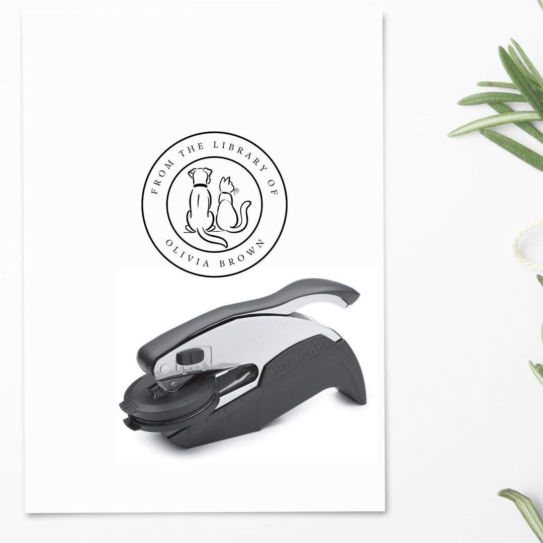 Library Embosser Stamp Dog and Cat Book Stamp With Name, Personalized ...