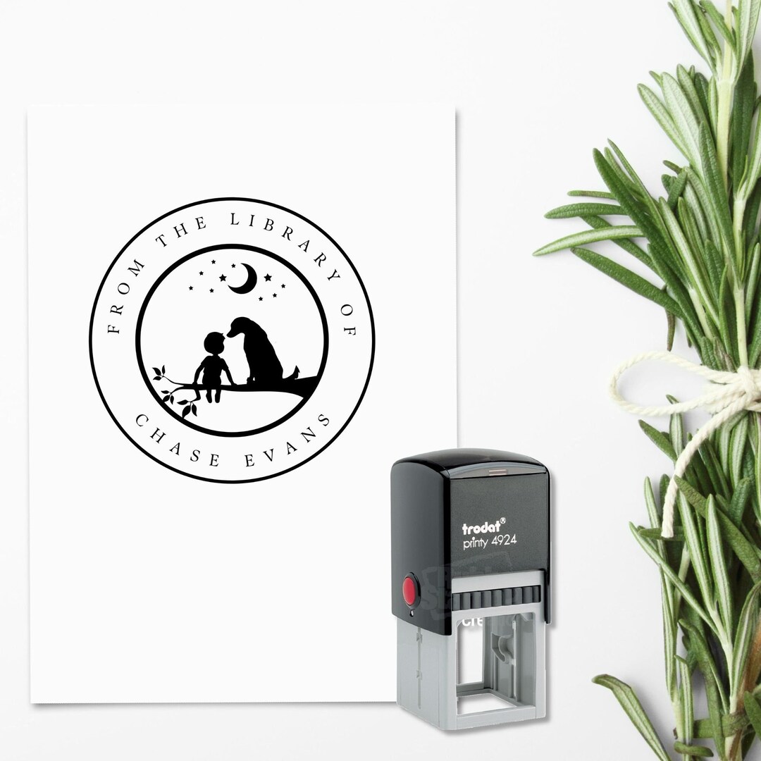 Library Book Stamp Embosser With Name, Dog and Boy Personalized Library ...