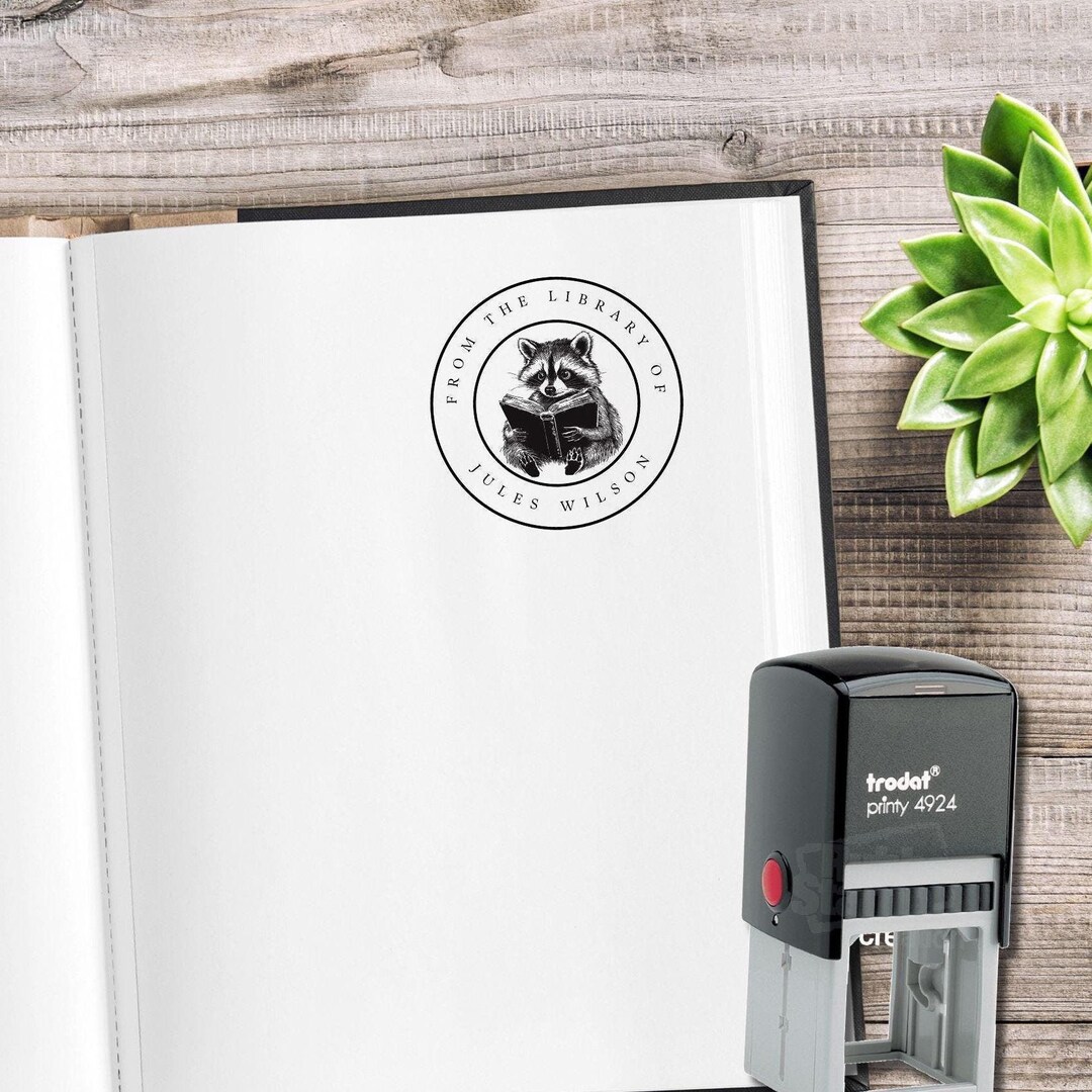 Raccoon Book Stamp for Romance Reader Name Personalized Library Stamp ...