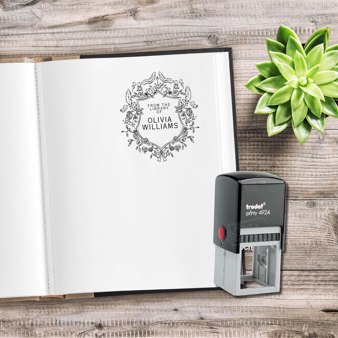 Book Stamp Personalized Library Stamp Self Inking, Ex Libris Floral ...
