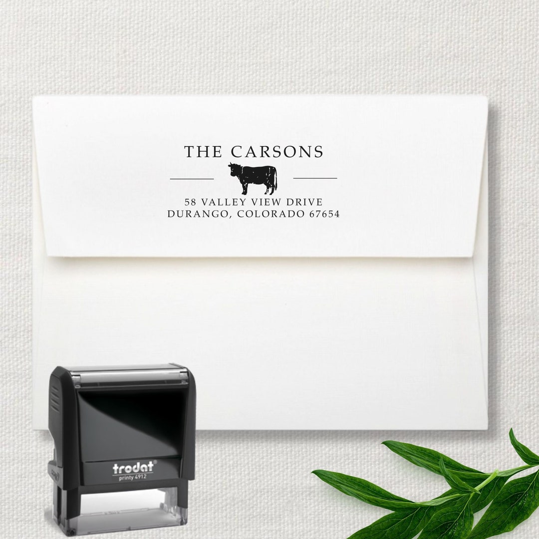 Cow Address Stamp Custom Self-inking Cow Rubber Stamps, Farm Return ...