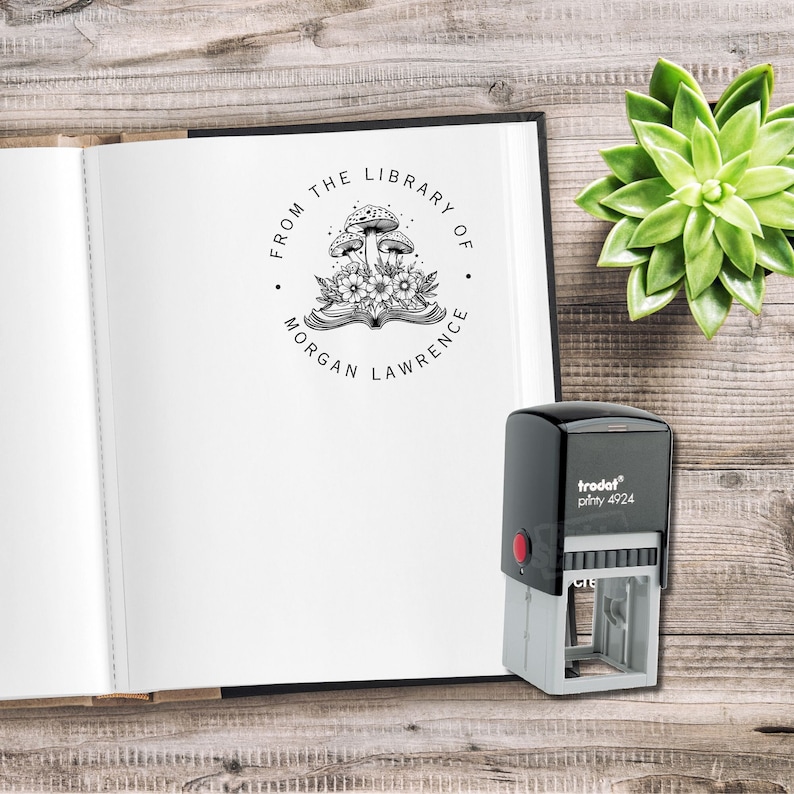 Floral Library Book Stamper Personalized Custom Boho Mushroom Book Self ...