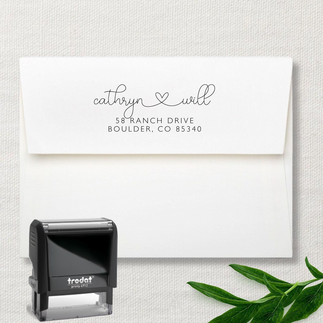 Address Stamp Handwritten Names With Connecting Heart Return Address ...