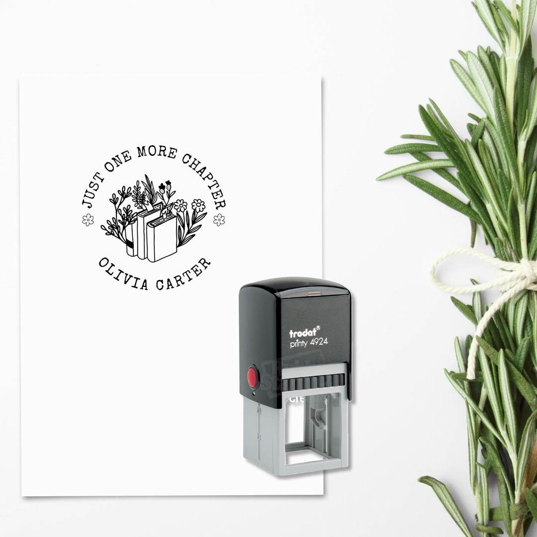 Library Stamp Custom, Just One More Chapter Personalized Floral Book ...