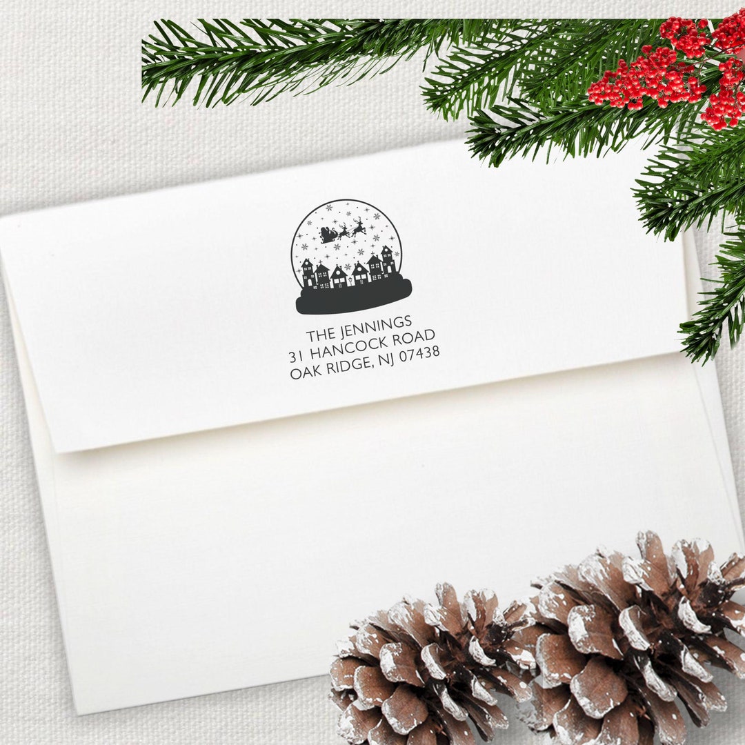 Christmas Address Stamp Snowglobe Christmas Return Address Stamp Gift ...