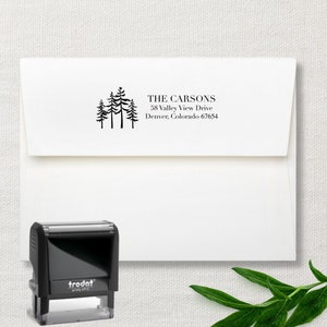 Custom Address Stamp Pine Tree Return Address Stamp, Evergreen Tree ...