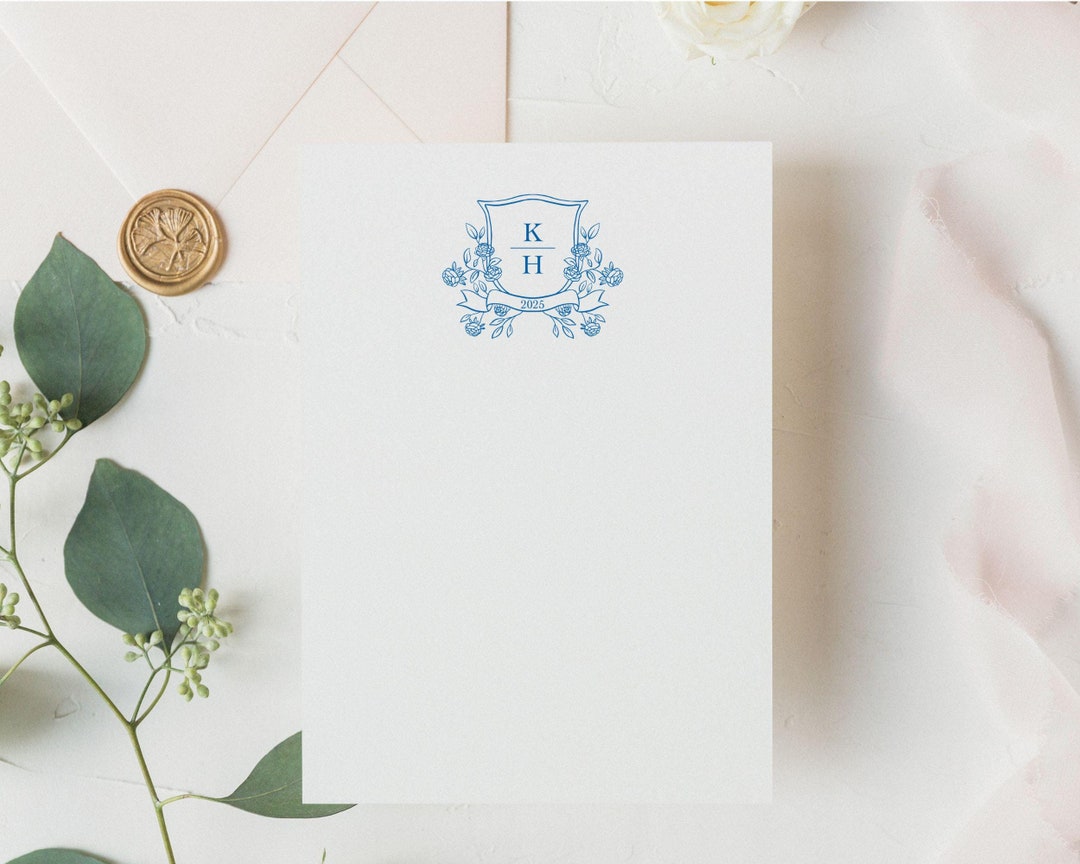 Wedding Monogram Stamp, Floral Wedding Crest Logo Invitation Stamp ...