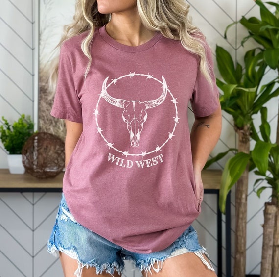 Cow Skull Shirt, Wild West Shirt, Western Rodeo Tee, Boho Cowgirl Bull ...