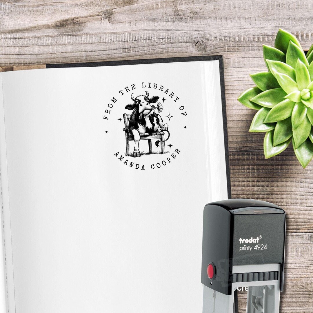 Book Stamp Cow Lover Gift Funny Cow Farm Library Stamps Gift Farmer ...