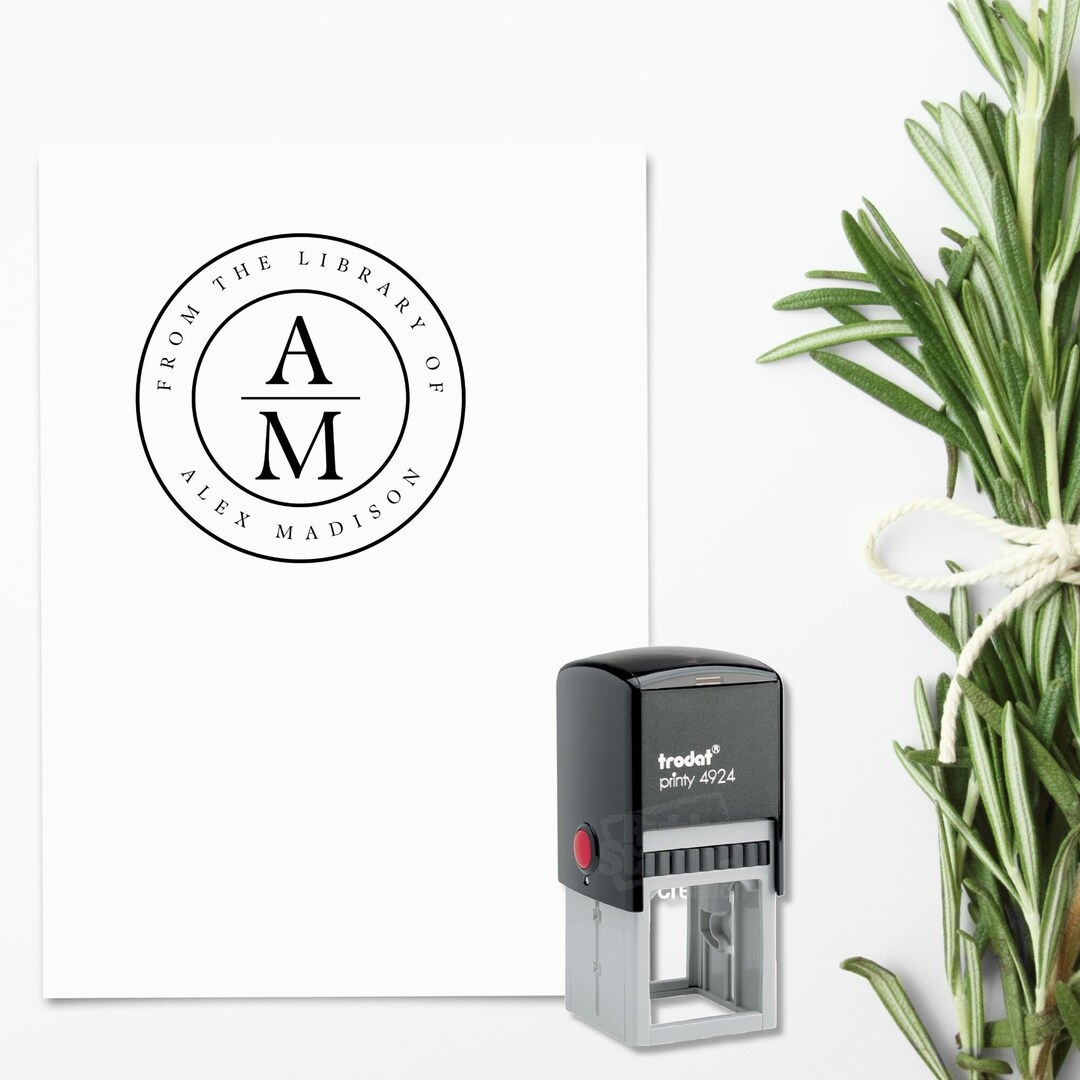 Book Stamp Self Inking Book Stamp Monogram Book Lovers Gift, Library ...