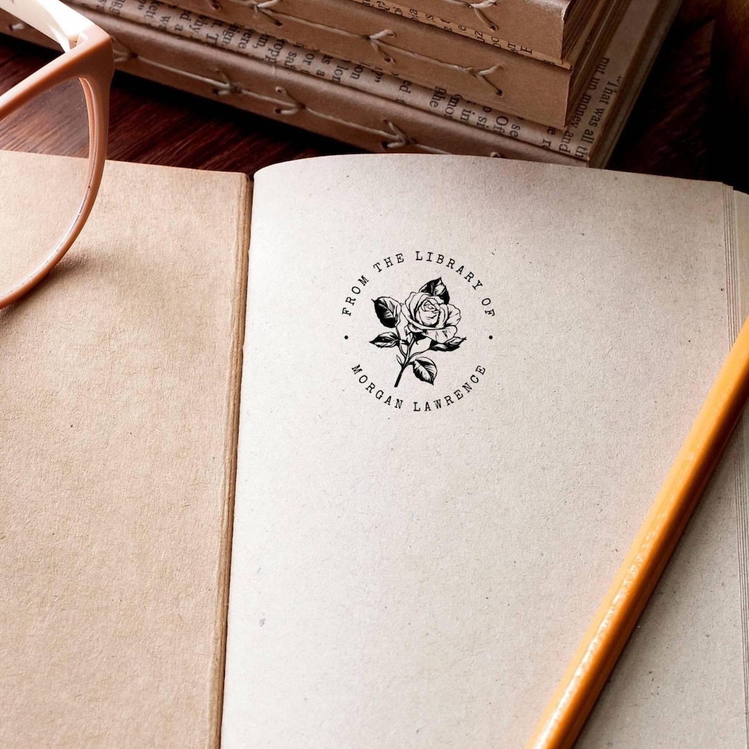 Custom Book Stamper Rose Library Stamp Vintage Rose Stem Ex Libris ...