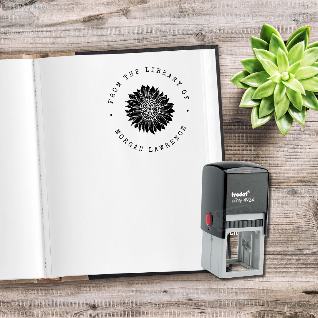 Sunflower Book Stamp Name Floral Personalized Library Stamp, Flower ...