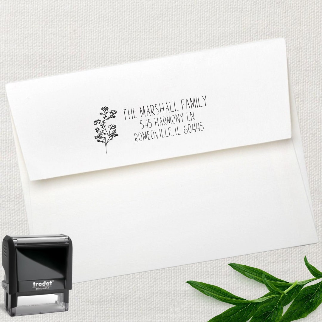 Flower Address Stamp Self-inking Stamp, Personalized Return Address ...