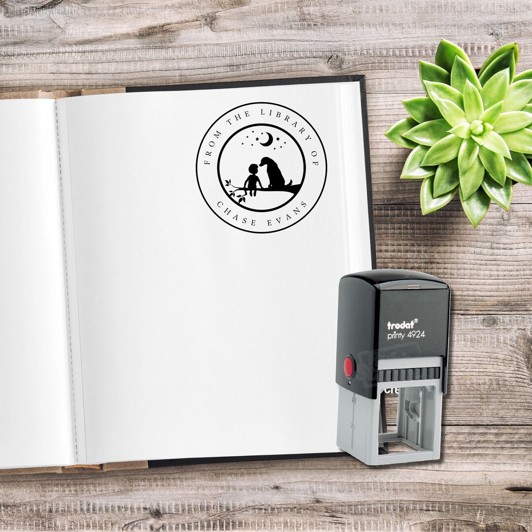 Library Stamp With Name Personalized Dog and Boy Bookplate Kids Book ...