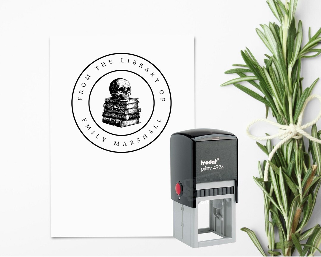 Book Stamp Skull Personalized Custom Book Stamps, Skeleton Library ...