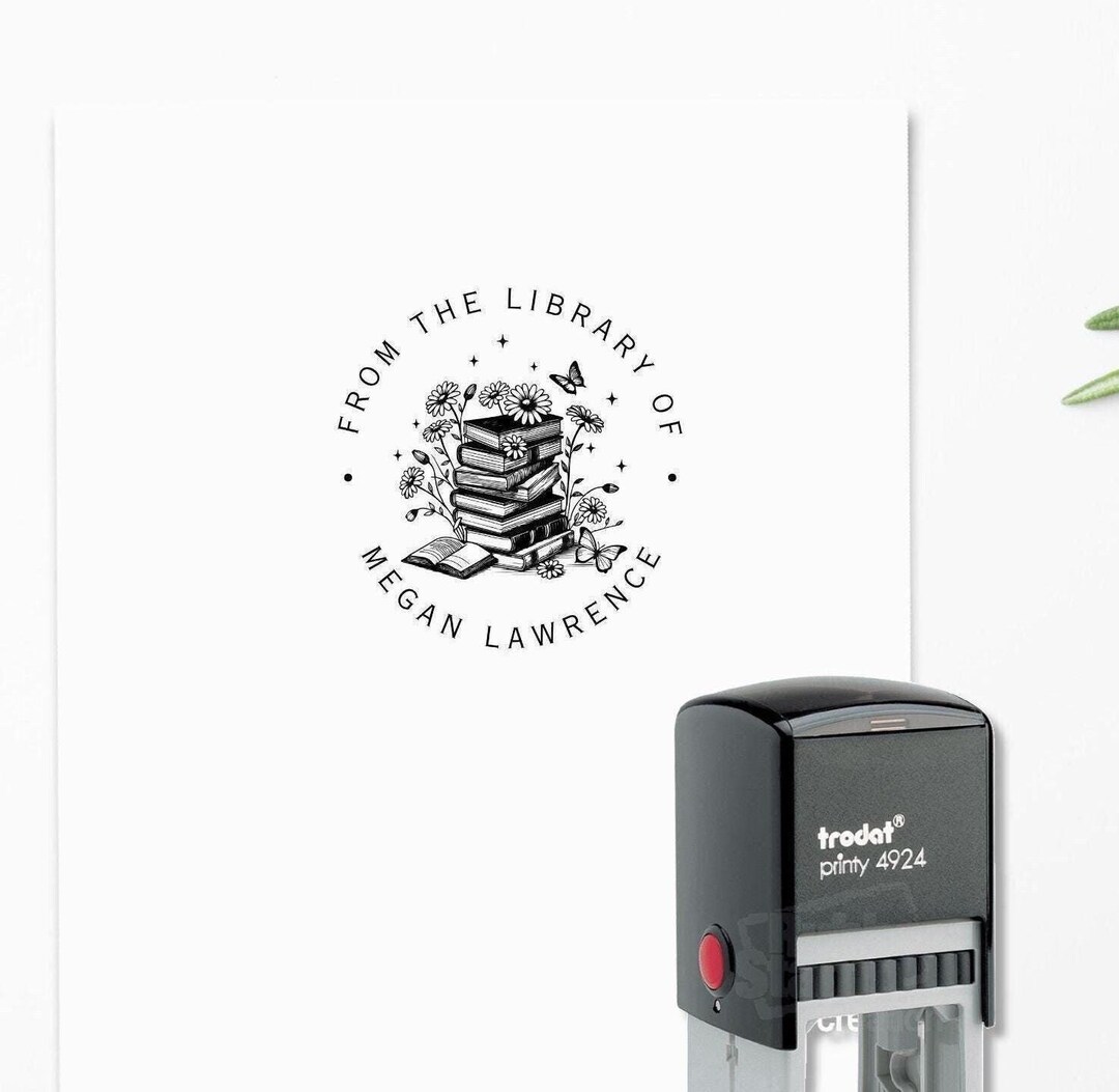 Book Stamp Custom Library Stamp Floral Butterfly Personalized New Home ...