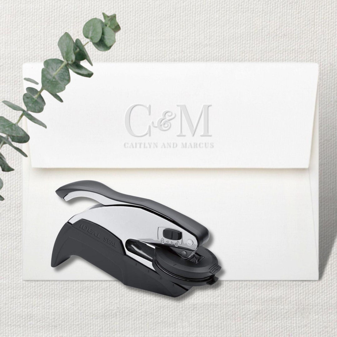 Personalized Stamp Embosser Custom Wedding Monogram Embossing Stamp, Bride Groom Names Initials ...
