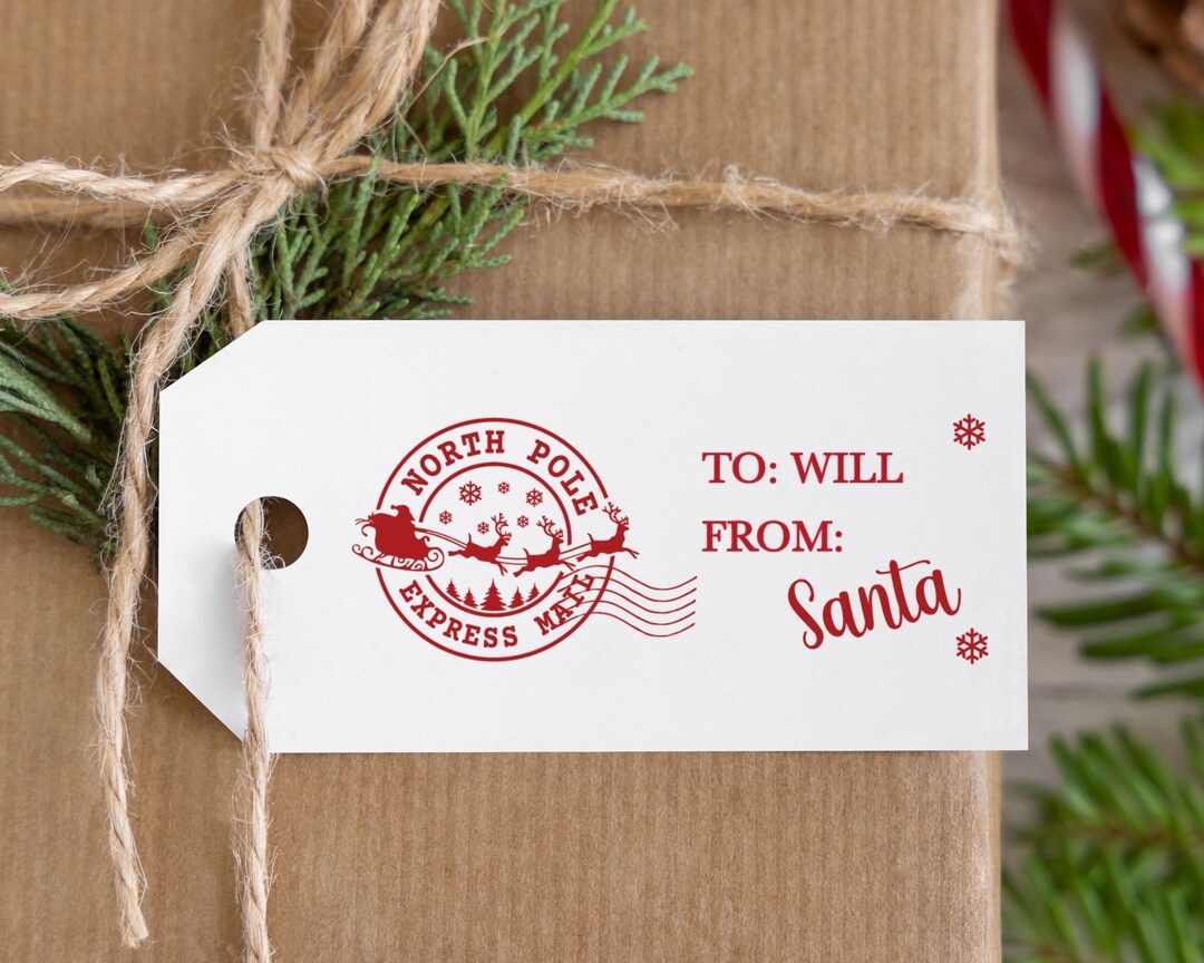 Christmas Stamp Personalized Christmas Gift Tag From Santa Sleigh Mail ...