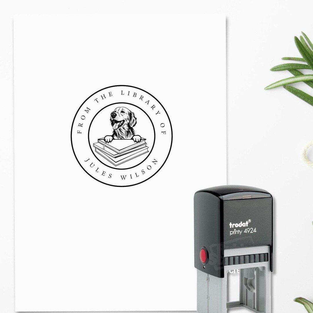 Golden Retriever Book Stamp for Dog Mom, Dad, Custom Library Stamp ...