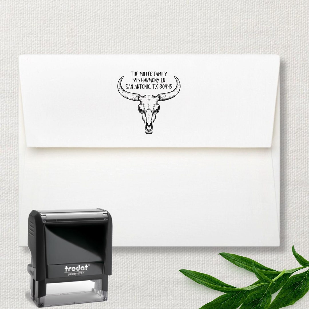 Address Stamp Western Cow Skull Custom Return Address, Family Ranch ...