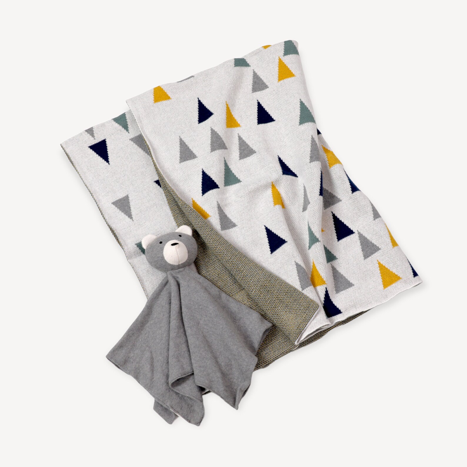 Triangles Jacquard Knit Baby Blanket & Bear Lovey Gift SET - Etsy