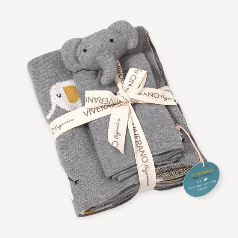 Elephant Jacquard Knit Baby Blanket & Lovey SET organic - Etsy