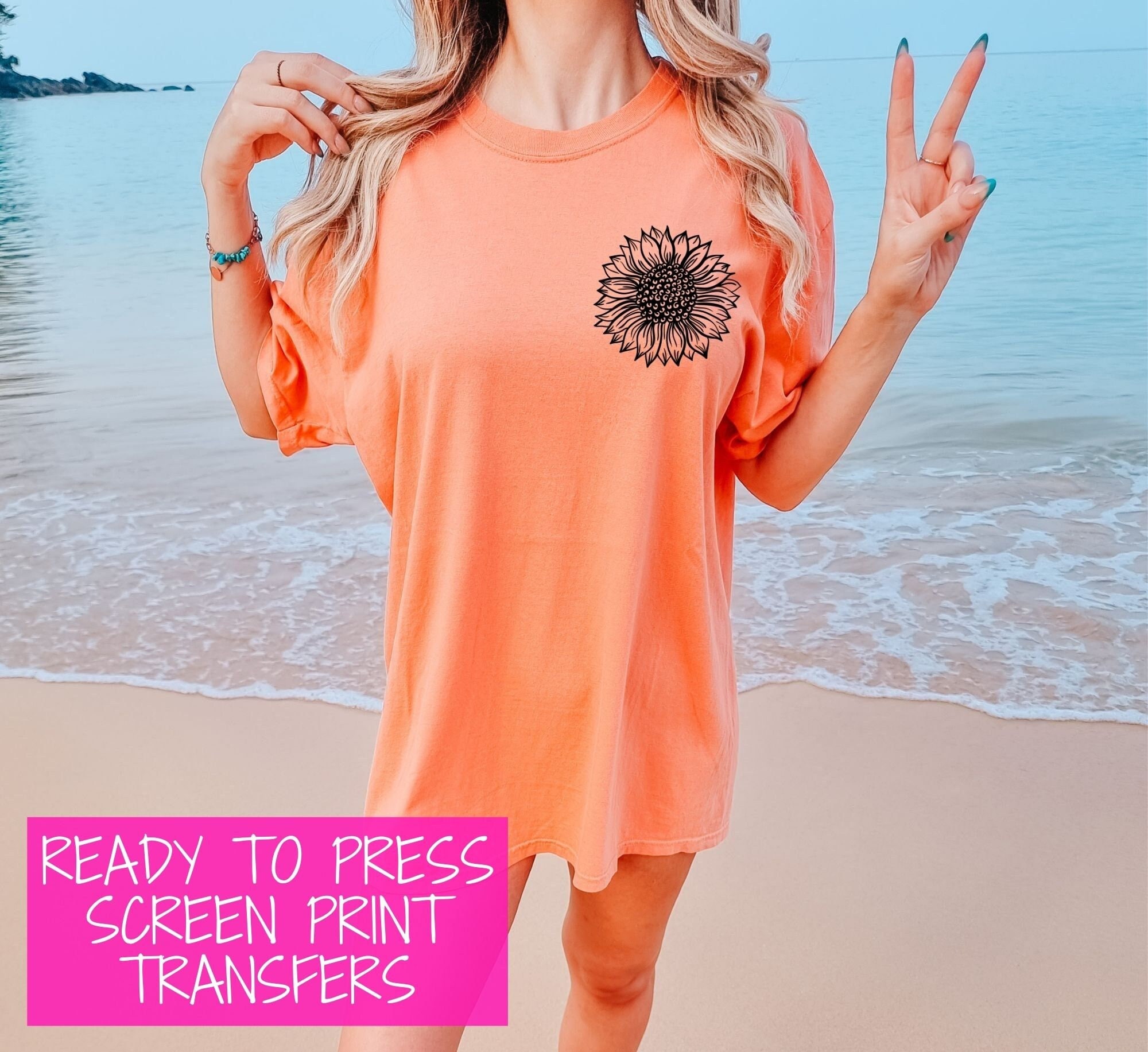 READY TO PRESS Screen Print Transfer Sunflower Pocket Size - Etsy