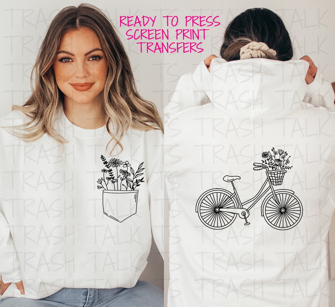 READY TO PRESS Screen Print Transfer | Bicycle With Flowers | Flower ...