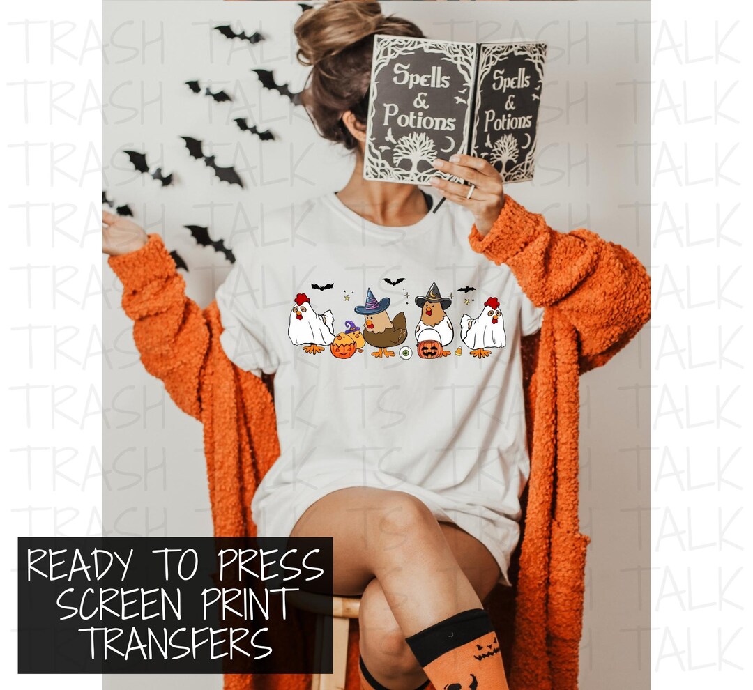 READY TO PRESS Screen Print Transfer | Halloween Chickens Screen Print ...
