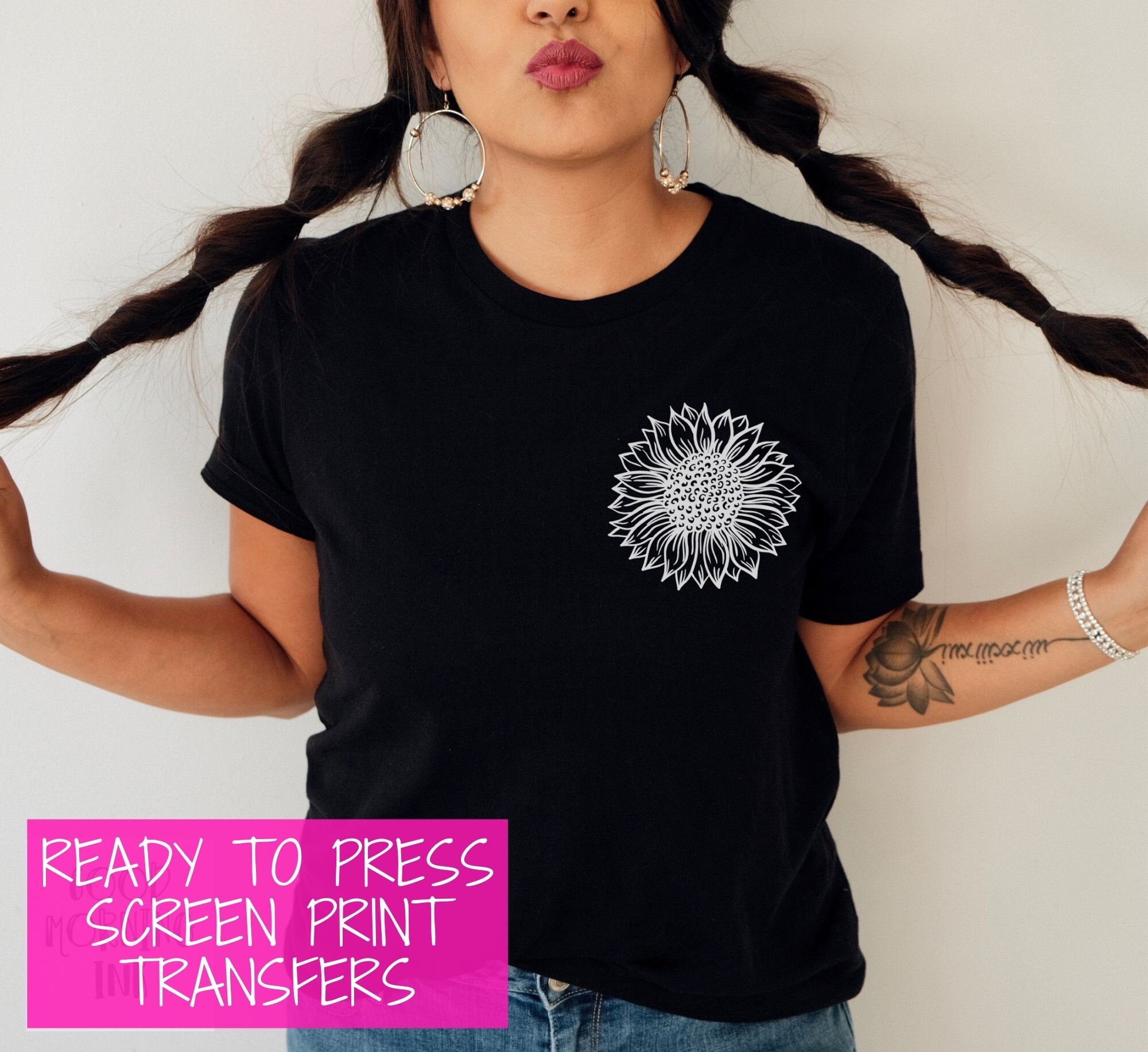 READY TO PRESS Screen Print Transfer Sunflower Pocket Size - Etsy