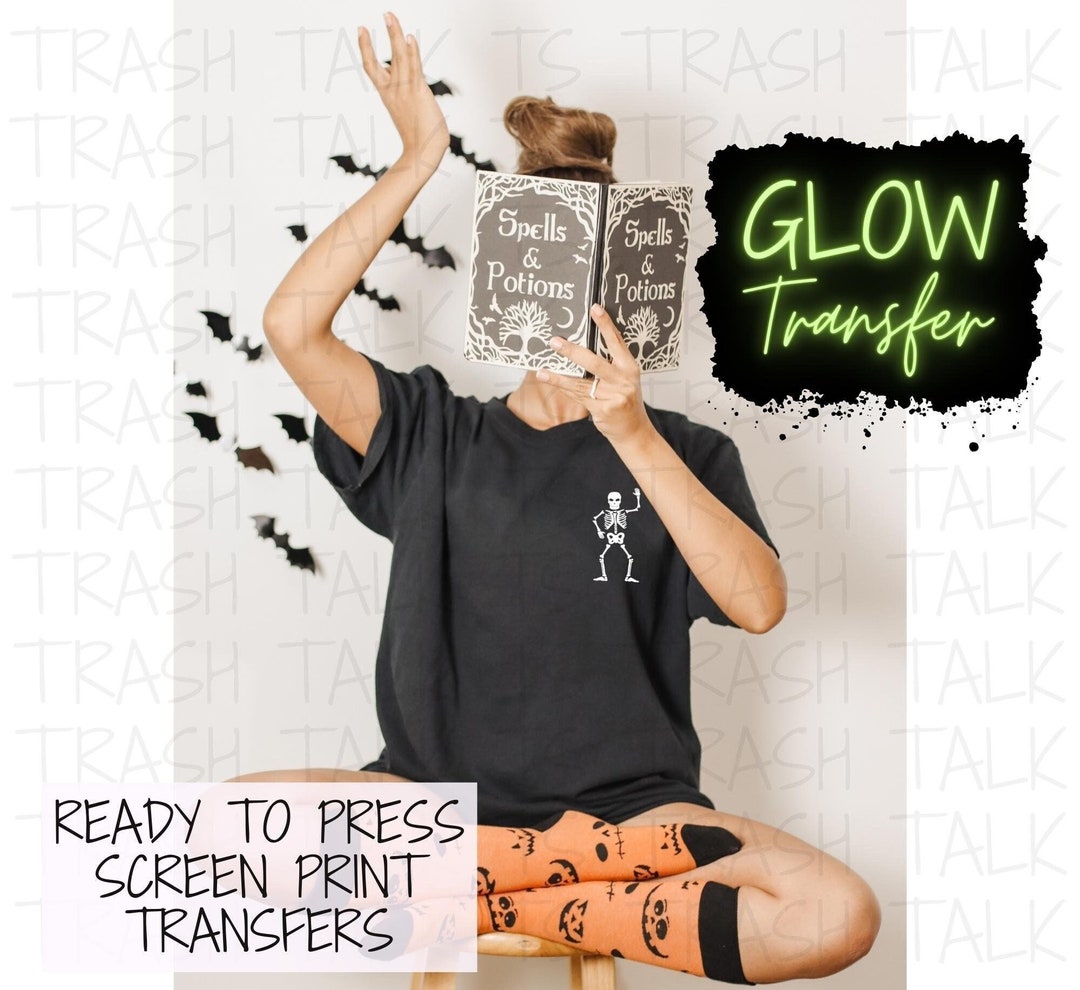 READY TO PRESS Screen Print Transfer | Waving Skellie Glow Pocket ...