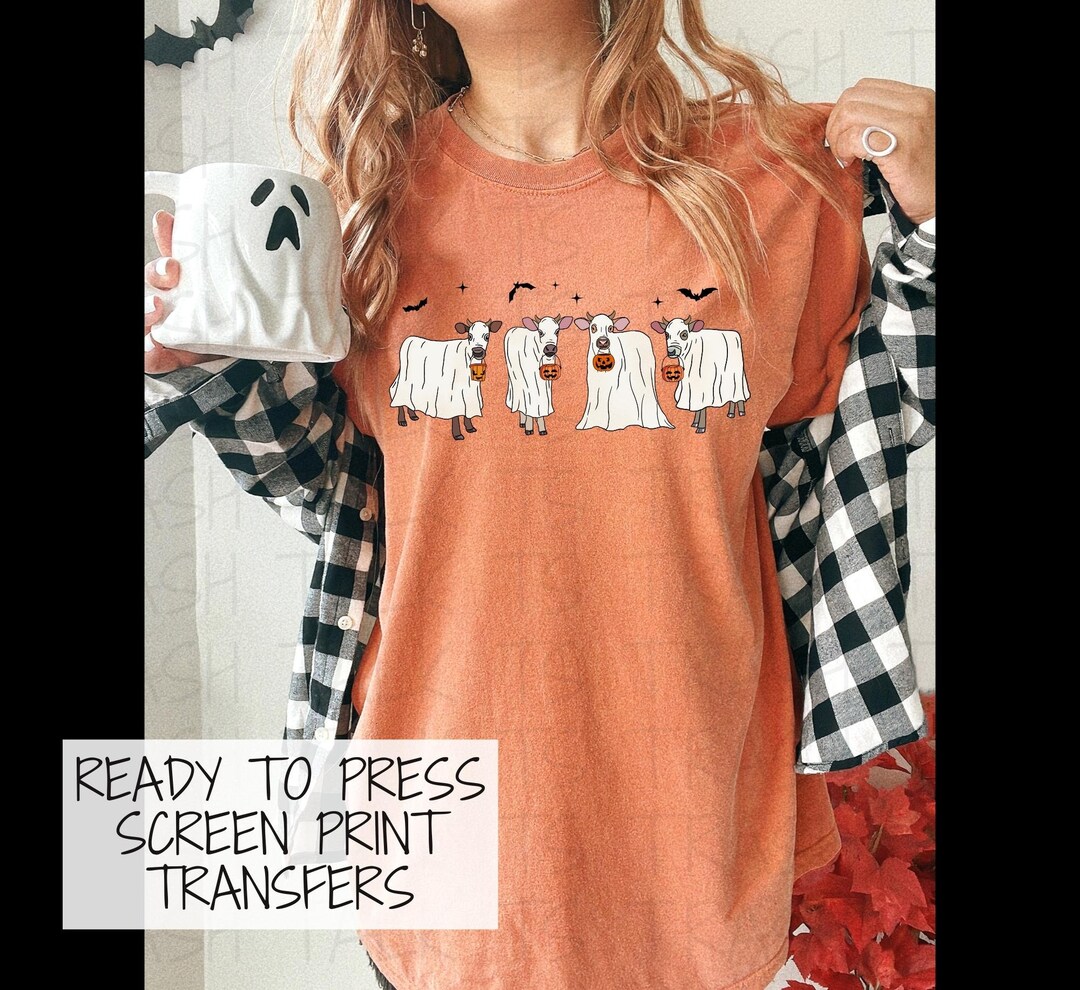 READY TO PRESS Screen Print Transfer | Halloween Cows Screen Print ...