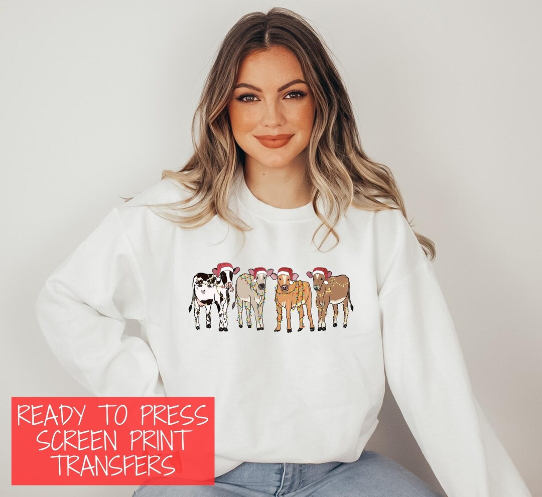 READY TO PRESS Screen Print Transfer | Christmas Cows Screen Print ...