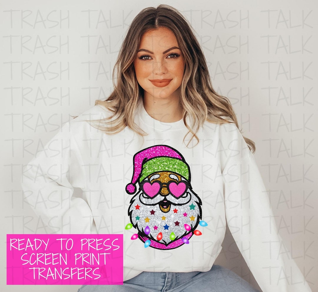 READY TO PRESS Screen Print Transfer | Faux Glitter Santa With ...