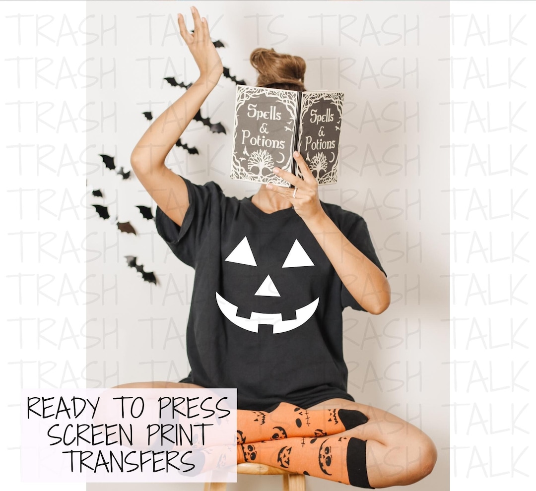 READY TO PRESS Screen Print Transfer | Pumpkin Face Screen Print ...