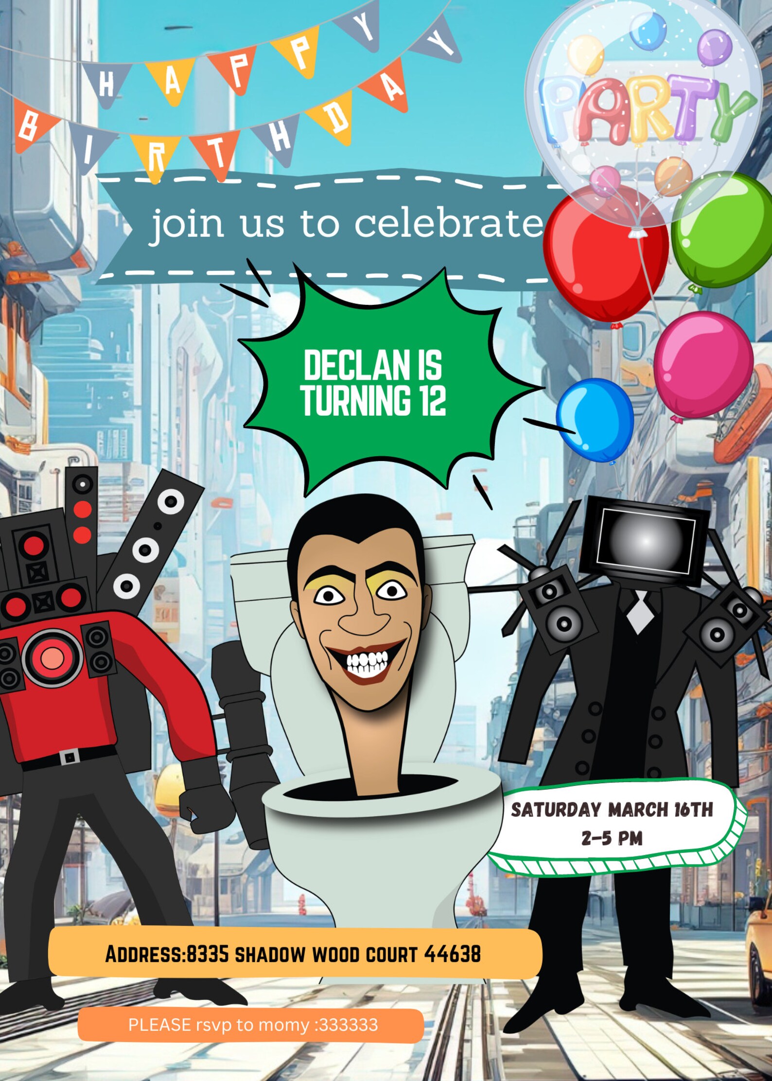 Editable TV Man Invitation Templates | Roblox Gamer Party Theme | TV ...