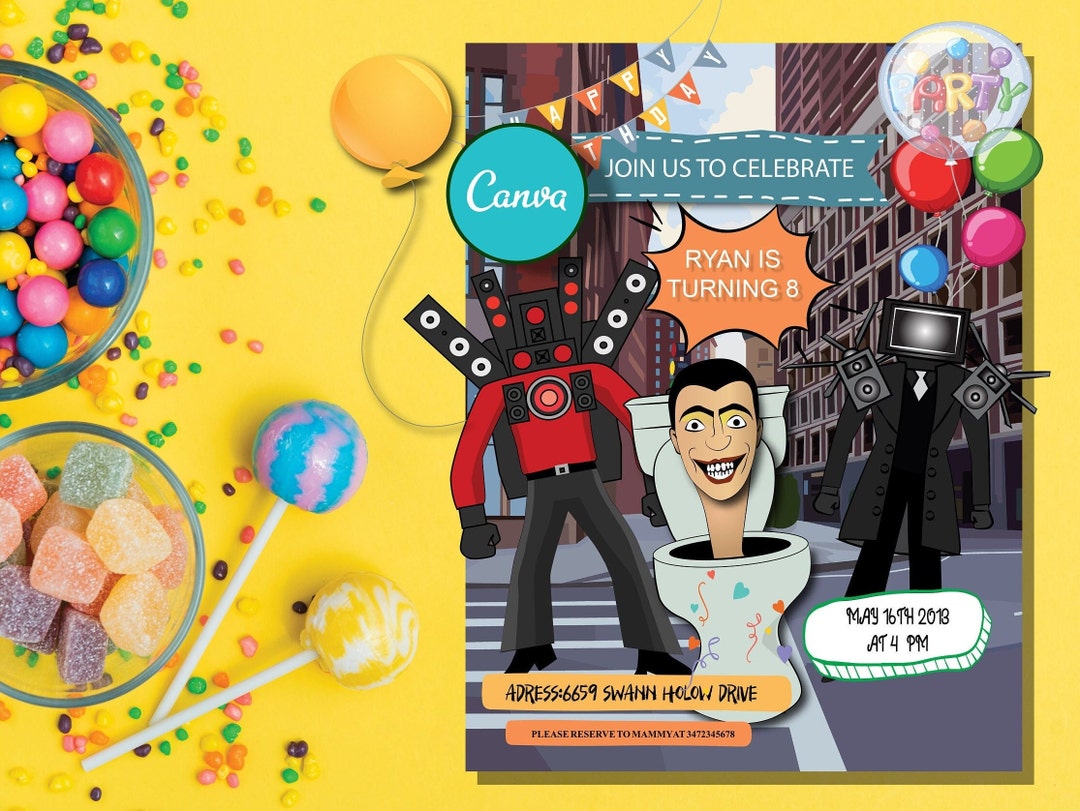 Editable TV Man Invitation Templates Roblox Gamer Party Theme TV Man ...