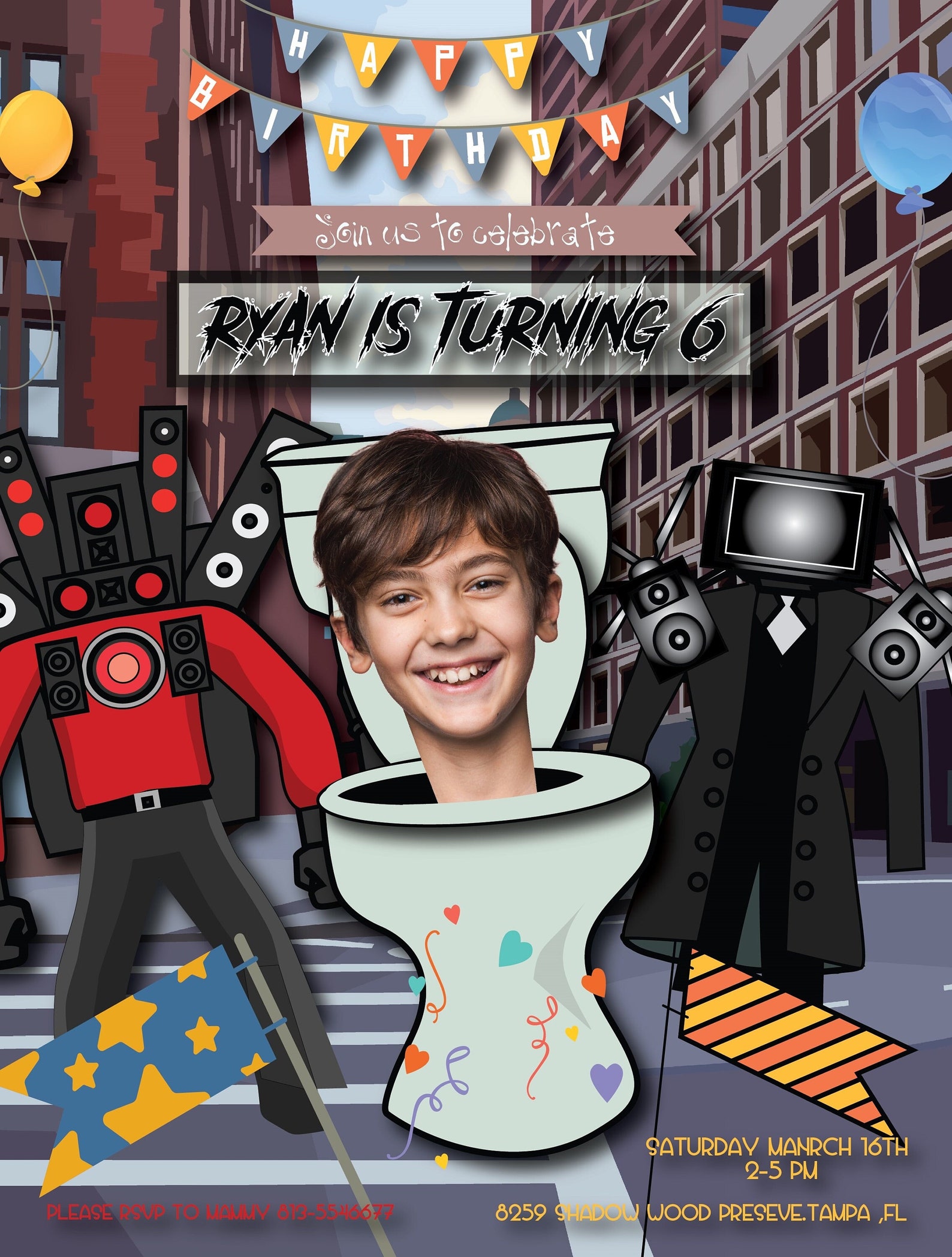 Editable TV Man Invitation Templates | Roblox Gamer Party Theme | TV ...