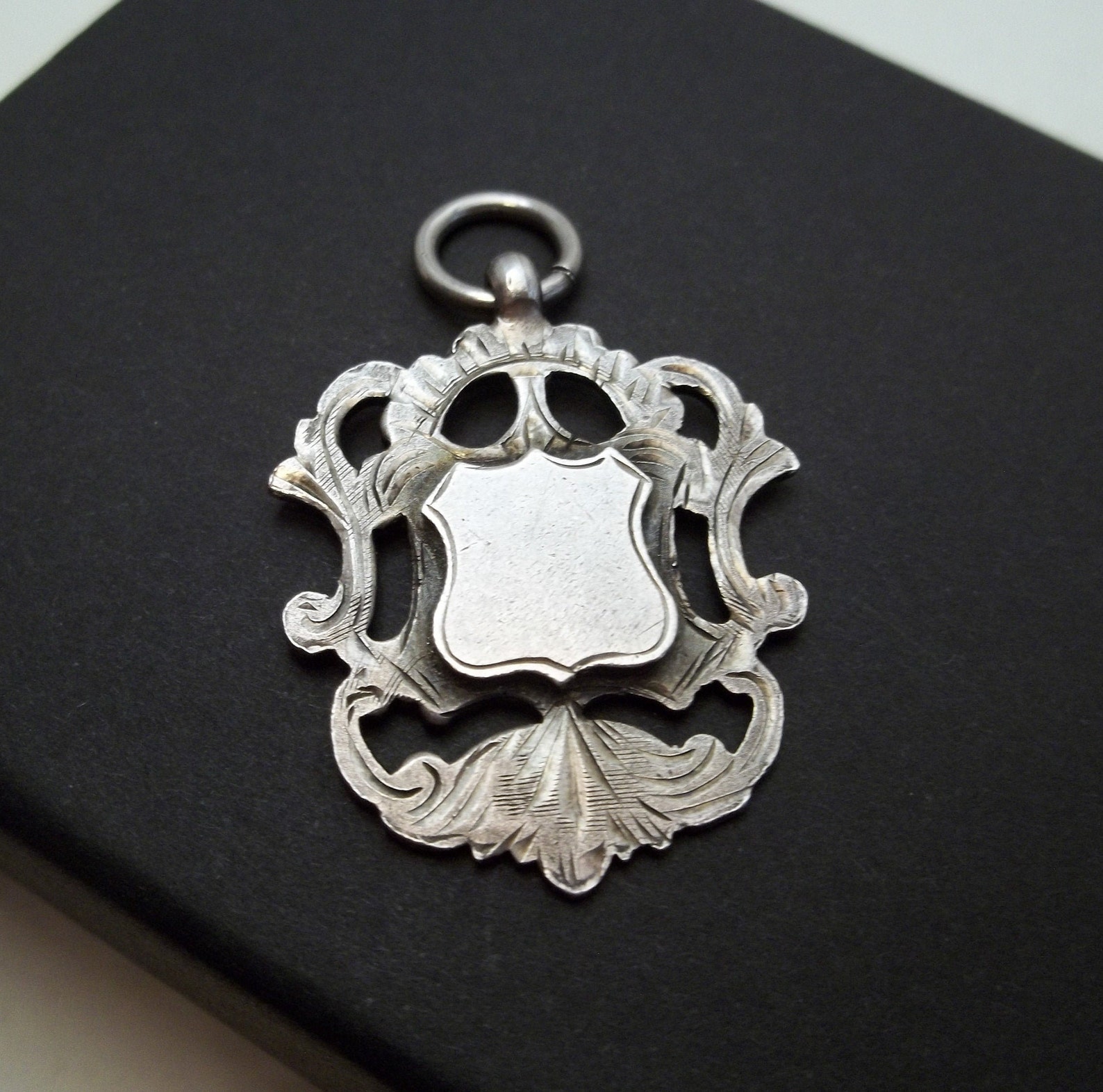 1919 Edwardian Shield Fob British Sterling W/original Lion Passant ...