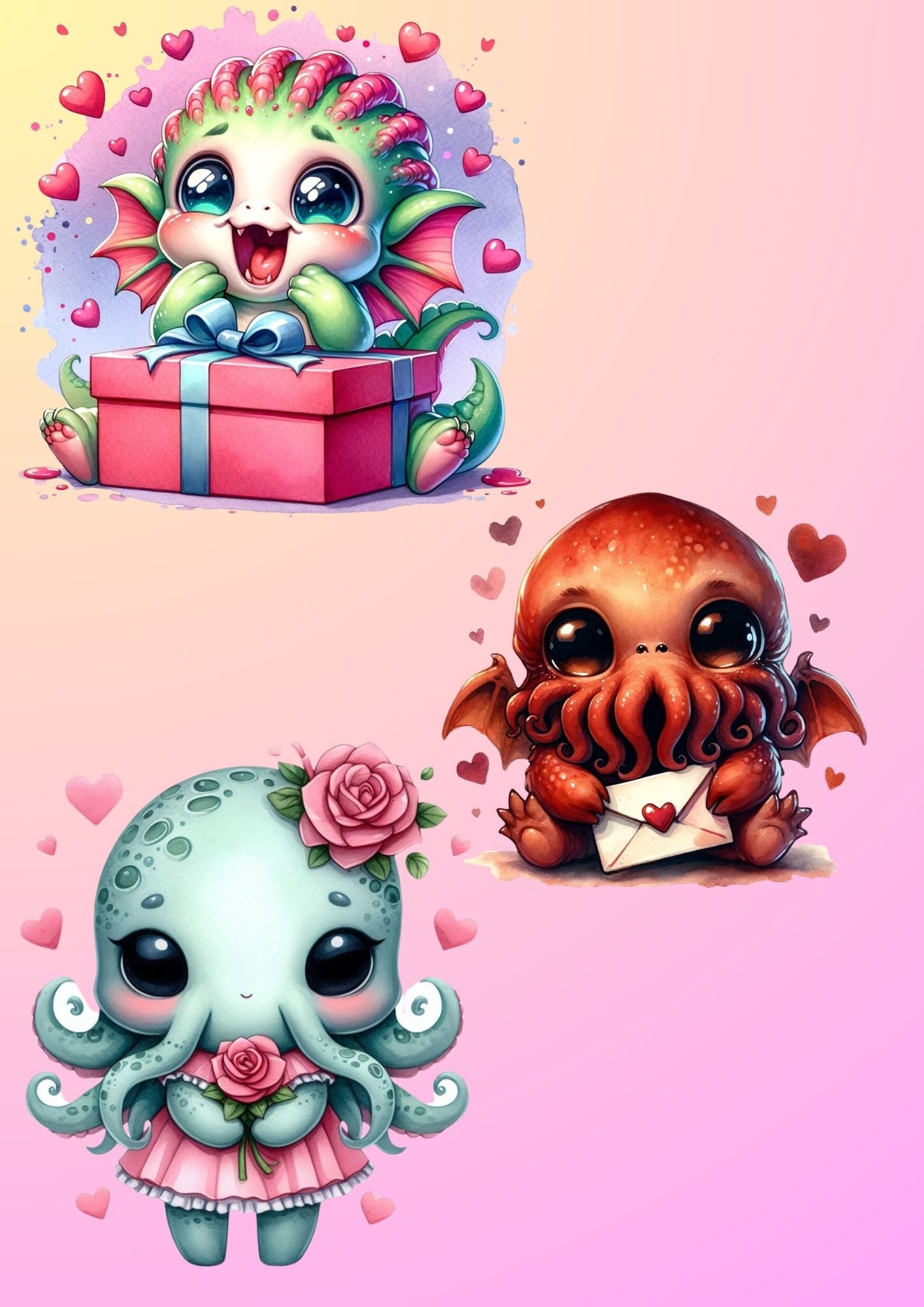 Cthulhu and Friends Valentine Theme Clipart - Etsy