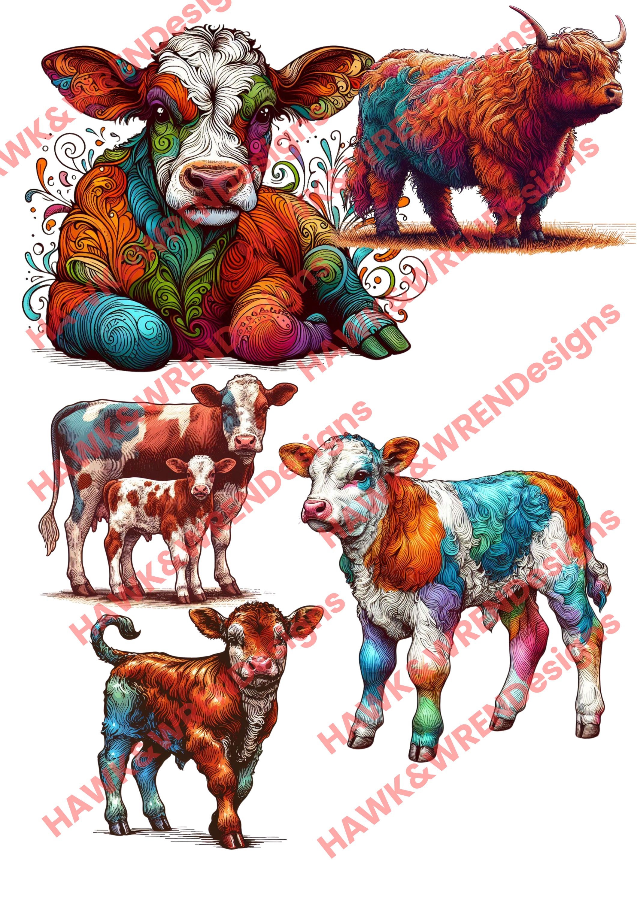 23 Colorful Cows Clipart - Etsy