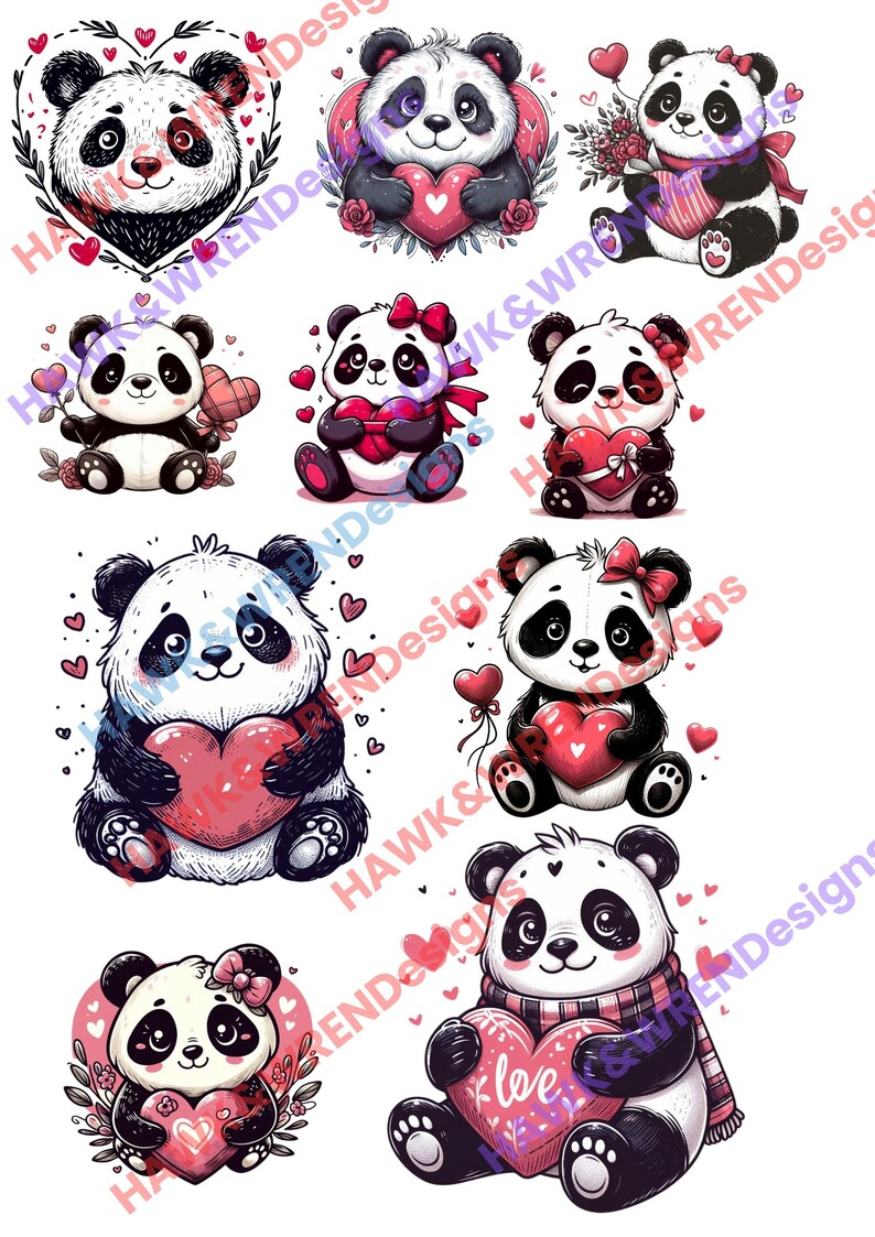 Valentine Panda Clipart - Perfect for Cards, Crafts, and Love-themed ...