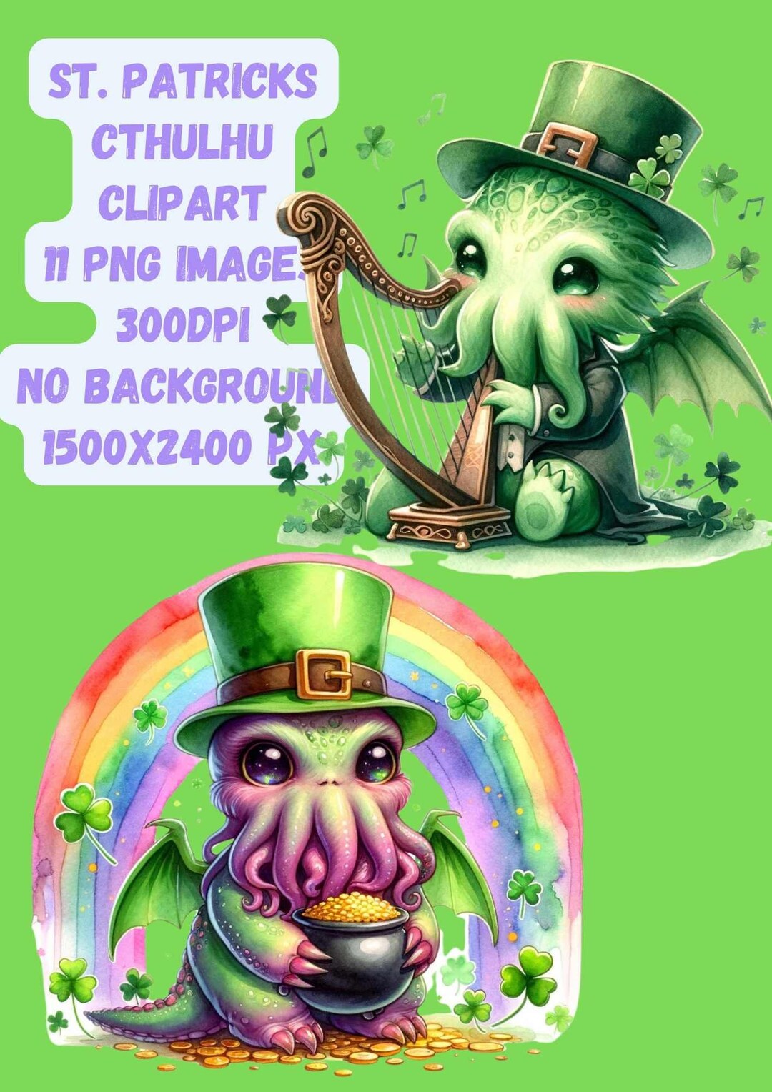 St. Patricks Day Cthulhu Clip Art, 300DPI, PNG, POD - Etsy